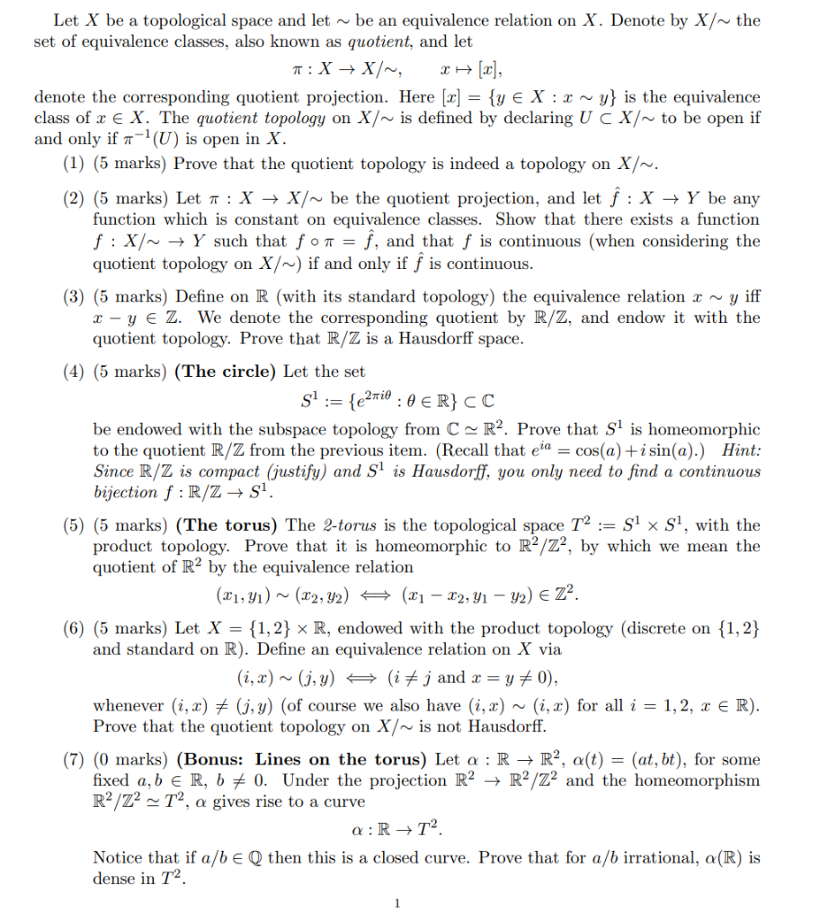 Solved Let X be a topological space and let ∼ be an | Chegg.com