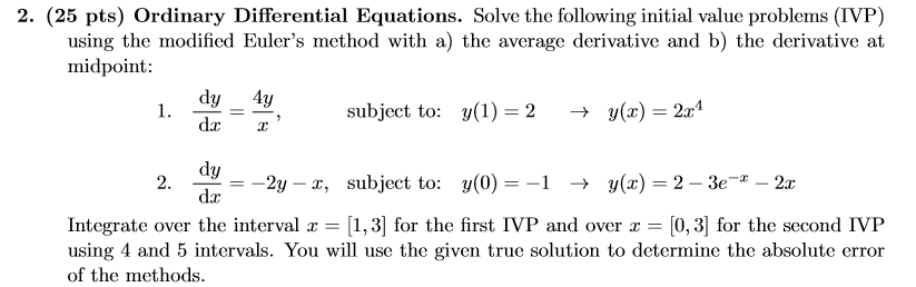 Solved 2. (25 pts) Ordinary Differential Equations. Solve | Chegg.com
