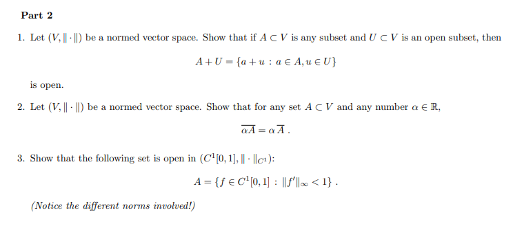 Solved Part 2 1. Let (V, I. D) be a normed vector space. | Chegg.com