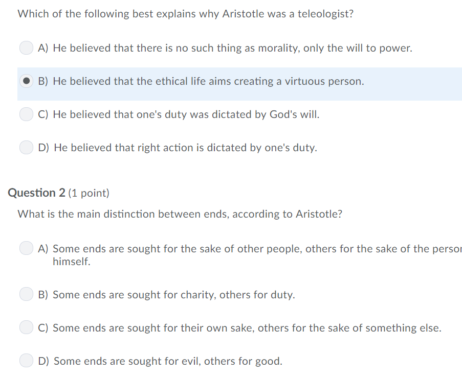 Which of the following best explains why Aristotle | Chegg.com