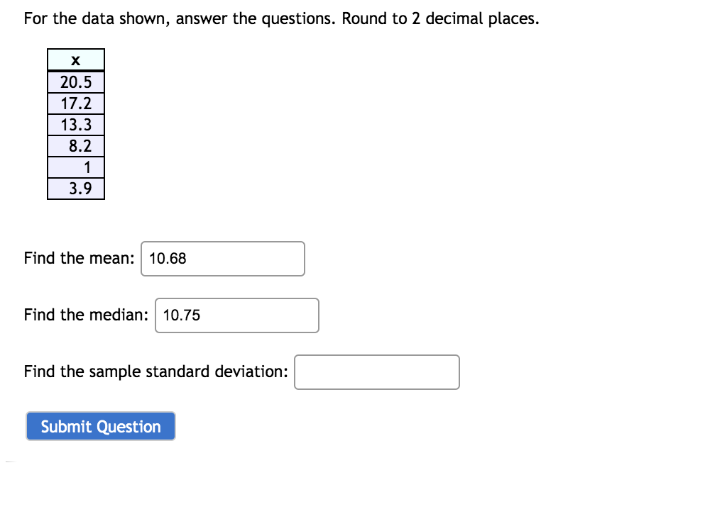 Solved For the data shown, answer the questions. Round to 2 | Chegg.com