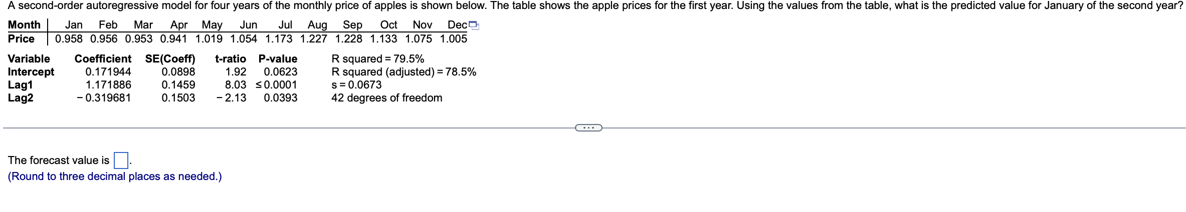Solved I The forecast value is (Round to three decimal | Chegg.com