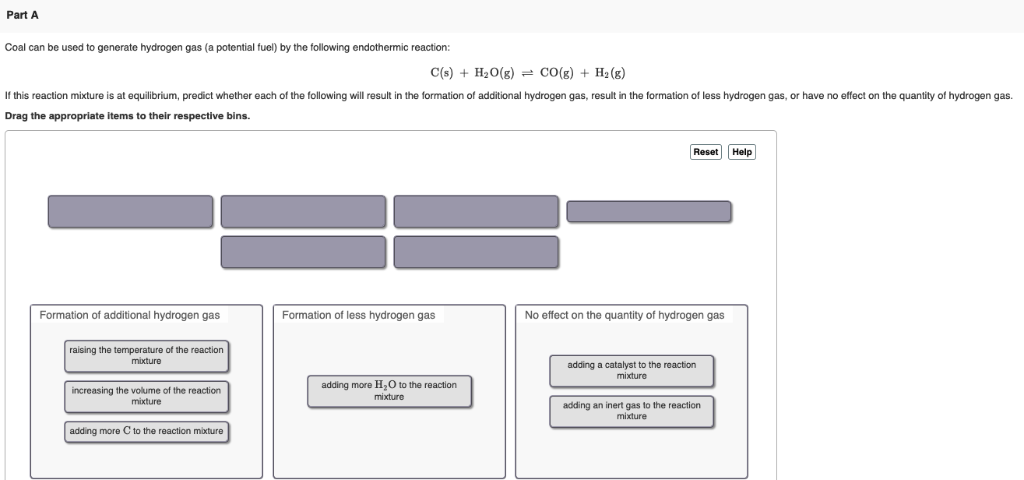 Solved Part A Coal can be used to generate hydrogen gas (a | Chegg.com