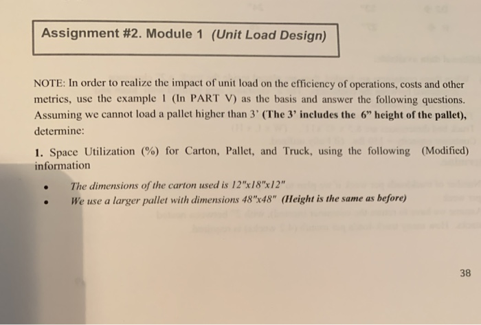 Assignment #2. Module 1 (Unit Load Design) NOTE: In | Chegg.com