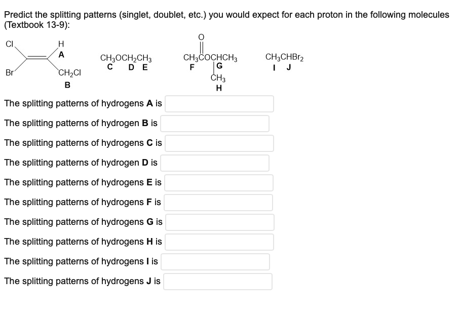 Solved Predict the splitting patterns (singlet, doublet, | Chegg.com