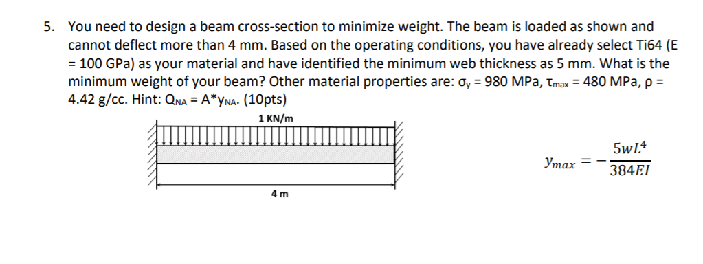 Solved 5. You need to design a beam cross-section to | Chegg.com