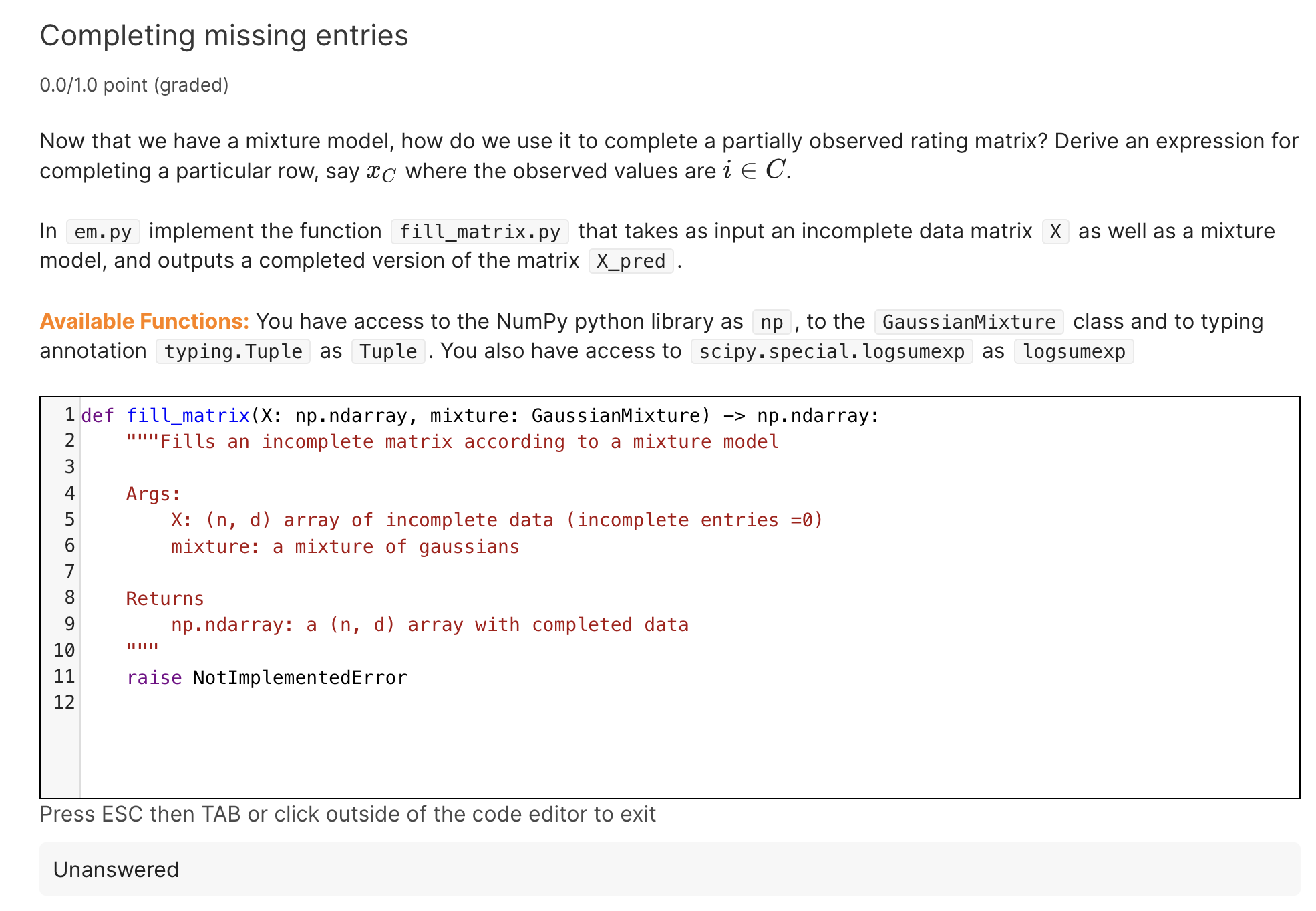Solved Completing missing entries0.0/1.0 ﻿point (graded)Now | Chegg.com