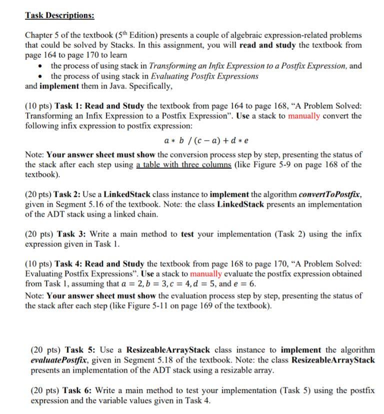 Solved Task Descriptions: Chapter 5 of the textbook ( 5th | Chegg.com