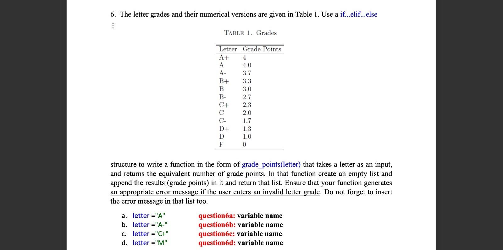 Solved 6. The letter grades and their numerical versions are | Chegg.com