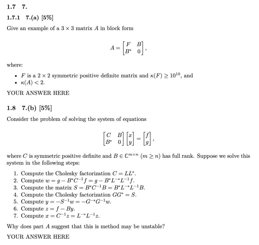 1.7 7. 1.7.1 7.(a) (5%] Give an example of a 3 x 3 | Chegg.com