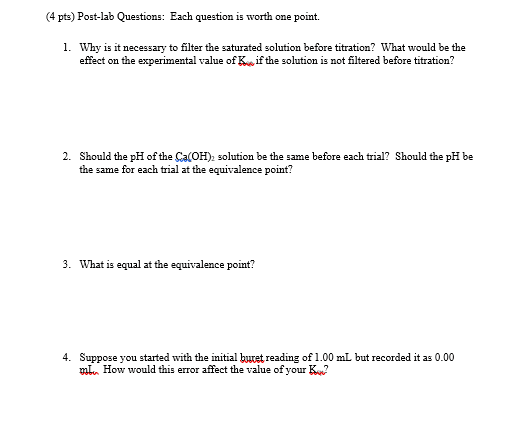 (4 pts) Post-lab Questions: Each question is worth | Chegg.com