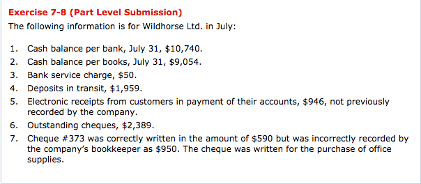 Solved Exercise 7-8 (Part Level Submission) The following | Chegg.com