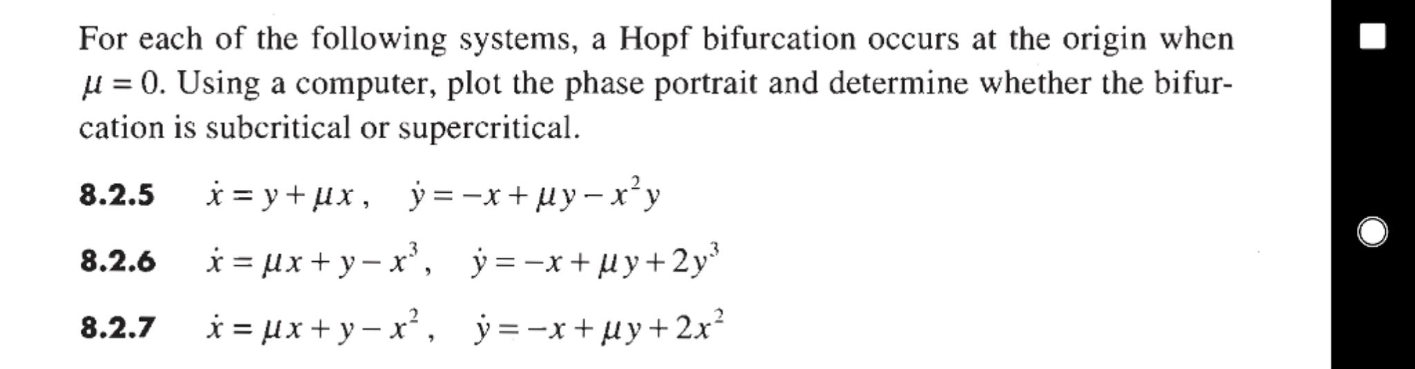 Solved For each of the following systems, a Hopf bifurcation | Chegg.com