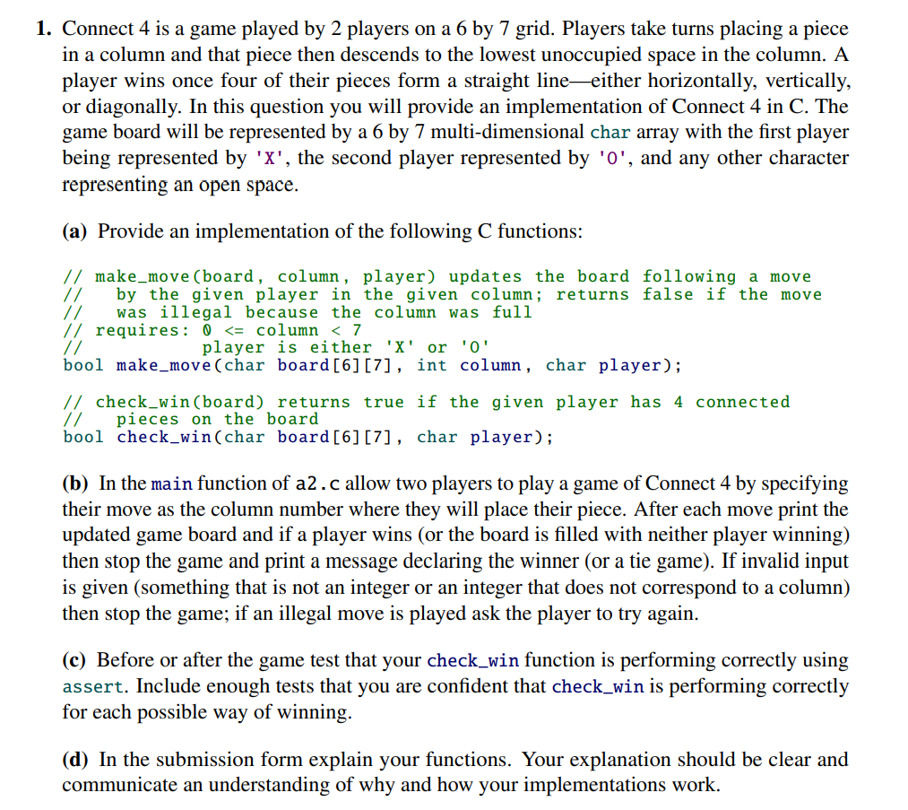 Solved 1. Connect 4 is a game played by 2 players on a 6 by | Chegg.com