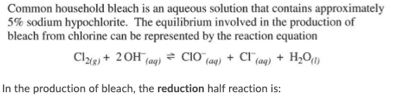 Solved Common household bleach is an aqueous solution that | Chegg.com