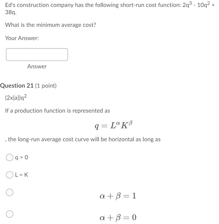 Solved Ed's construction company has the following short-run | Chegg.com