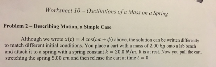 Solved Worksheet 10 - Oscillations of a Mass on a Spring | Chegg.com