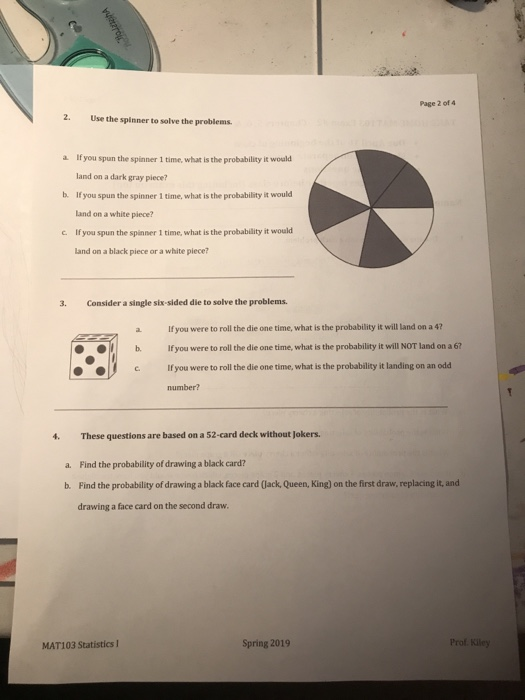 Solved Page 2 of 4 2. Use the spinner to solve the problems. | Chegg.com