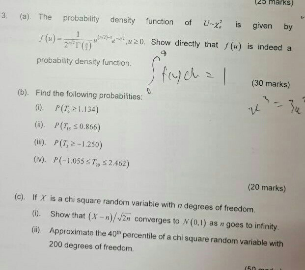 Solved 25 marks) 3. (a). The probability density function | Chegg.com
