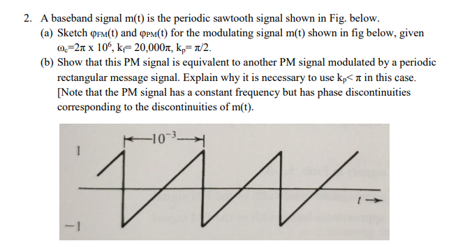 2. A baseband signal m(t) is the periodic sawtooth | Chegg.com