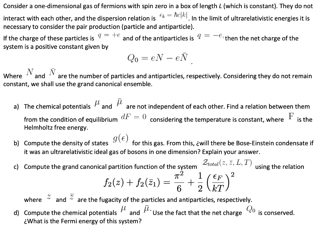 Consider a one-dimensional gas of fermions with spin | Chegg.com