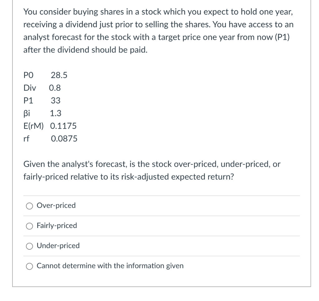 Solved You consider buying shares in a stock which you | Chegg.com