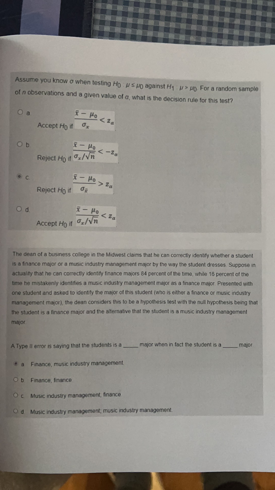 Solved Assume you know σ when testing H0:μ≤μ0 against | Chegg.com