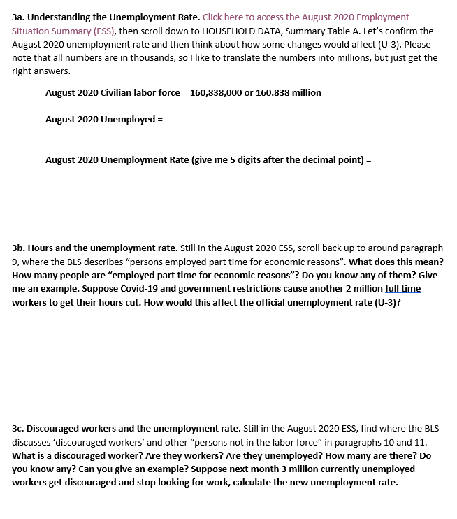 Solved 3a. Understanding the Unemployment Rate. Click here | Chegg.com