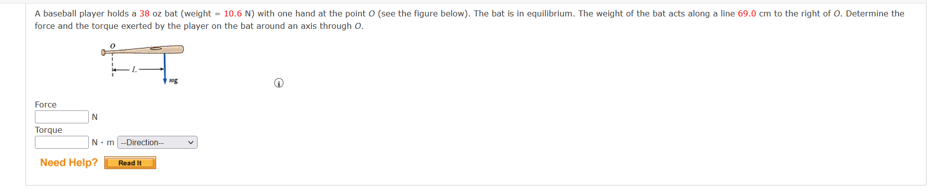 Solved force and the torque exerted by the player on the bat | Chegg.com