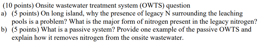Solved (10 points) Onsite wastewater treatment system (OWTS) | Chegg.com