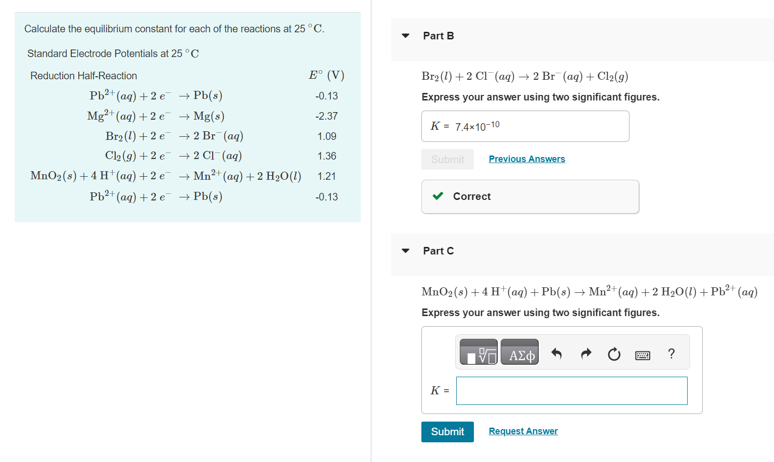 Solved Calculate the equilibrium constant for each of the | Chegg.com