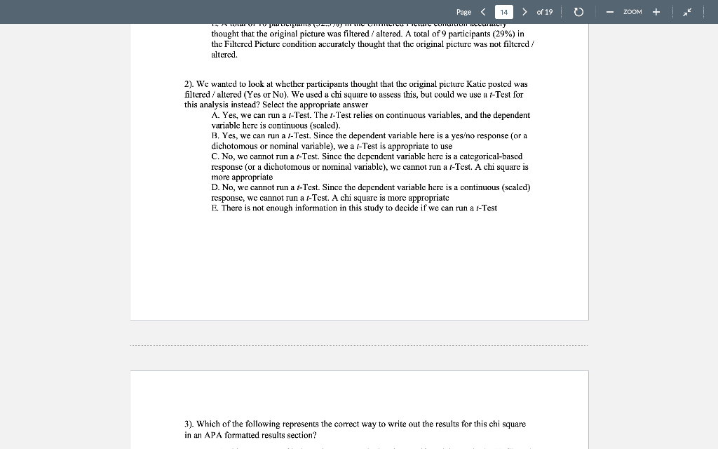 Solved Page of 19 ZOOM Chi Square Crash Course Quiz Part | Chegg.com