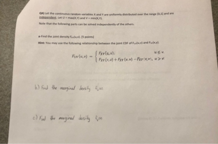 Solved Q4) Let the continuous random variables X and Y are | Chegg.com