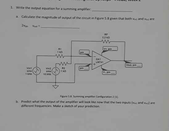 Solved 1. Write the output equation for a summing amplifier: | Chegg.com
