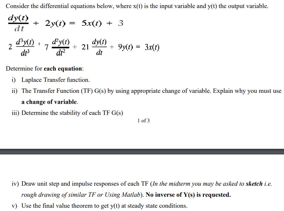 Solved Consider the differential equations below, where x(t) | Chegg.com
