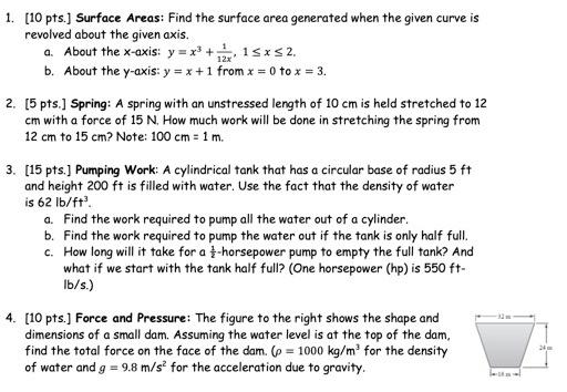 Solved 1. [10 pts.] Surface Areas: Find the surface area | Chegg.com