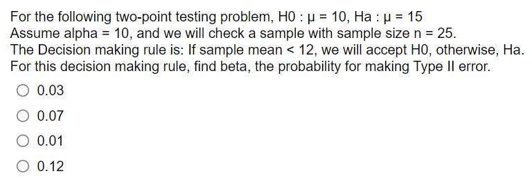 Solved For the following two-point testing problem, | Chegg.com