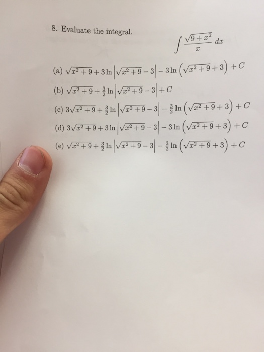 Solved Evaluate the integral. integral Squareroot 9 + x^2/x | Chegg.com