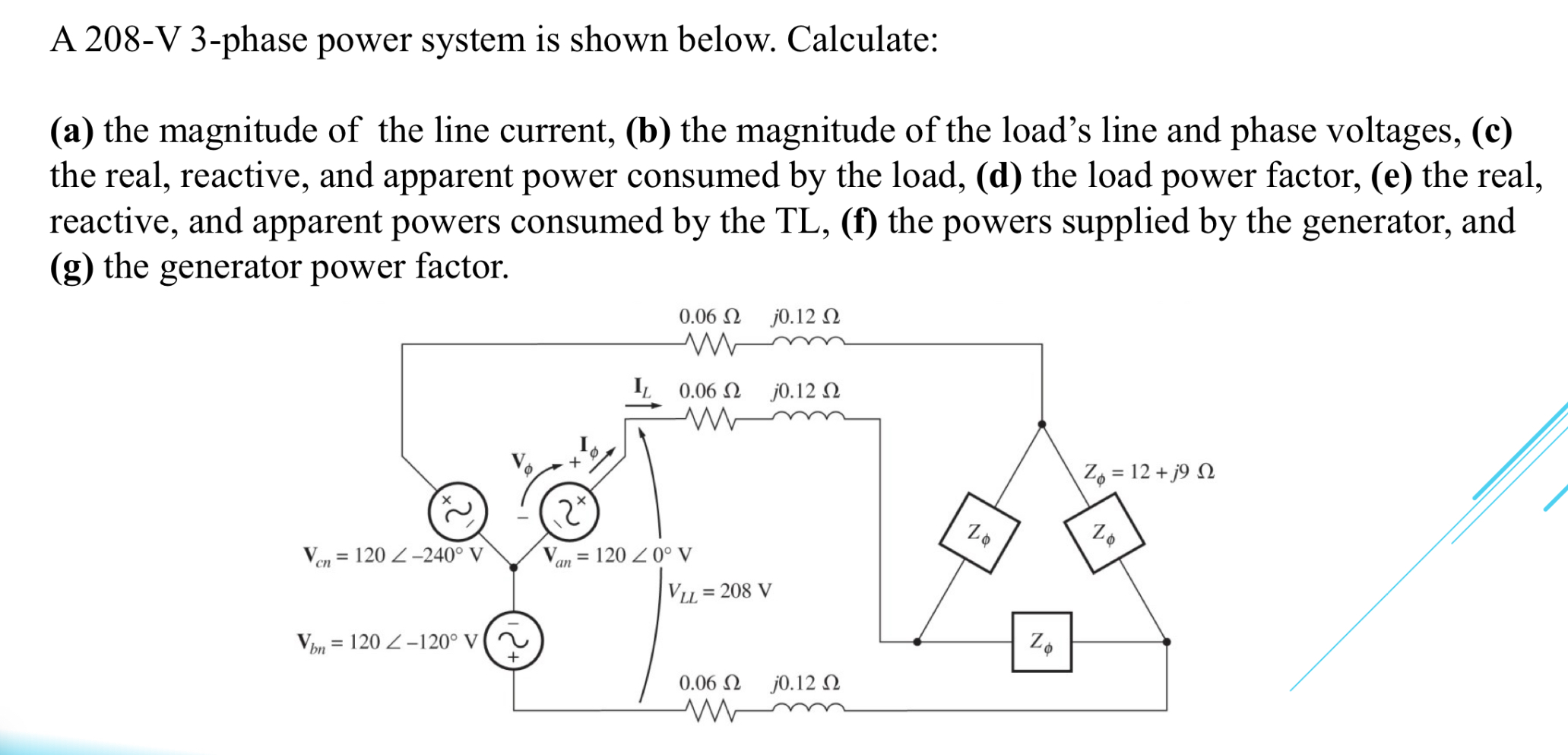 A 208-V3-phase power system is shown below. | Chegg.com