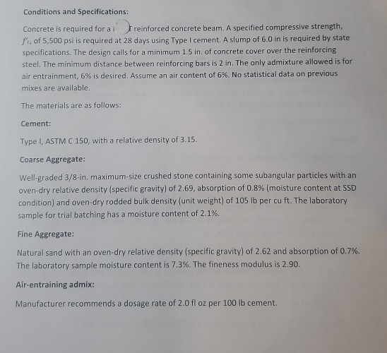 Solved Define the following concrete mixes using the | Chegg.com