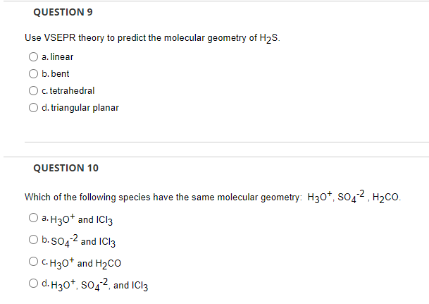 Solved Use VSEPR theory to predict the molecular geometry of | Chegg.com