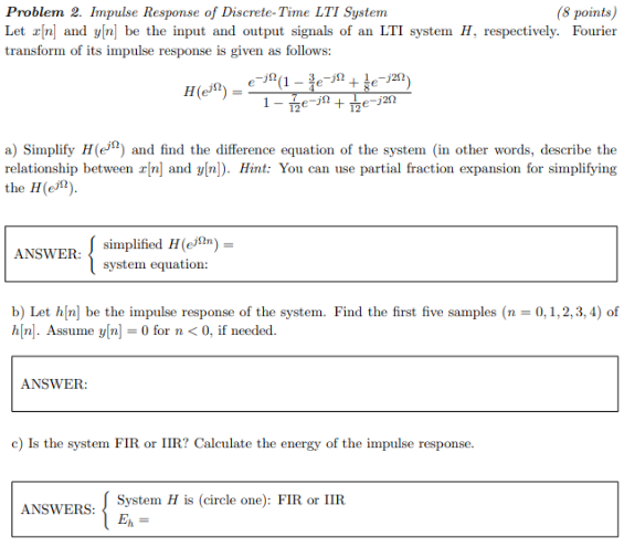 Solved Problem 2. Impulse Response of Discrete-Time LTI | Chegg.com