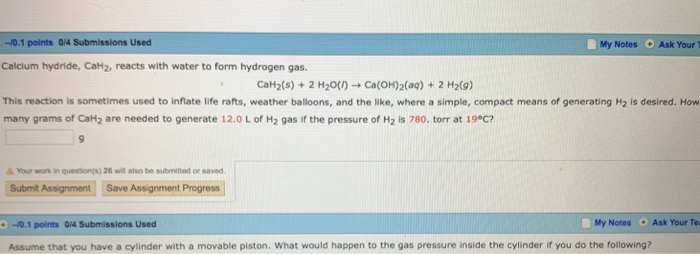 Solved Calcium hydride, CaH2, reacts with water to form | Chegg.com