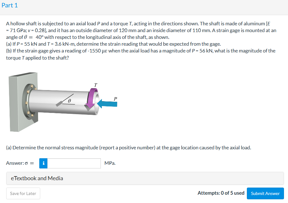 Solved Part 1 A hollow shaft is subjected to an axial load P | Chegg.com