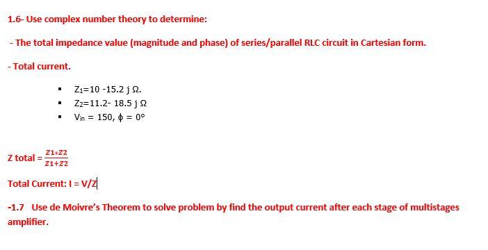 Solved 1.6- Use complex number theory to determine: The | Chegg.com