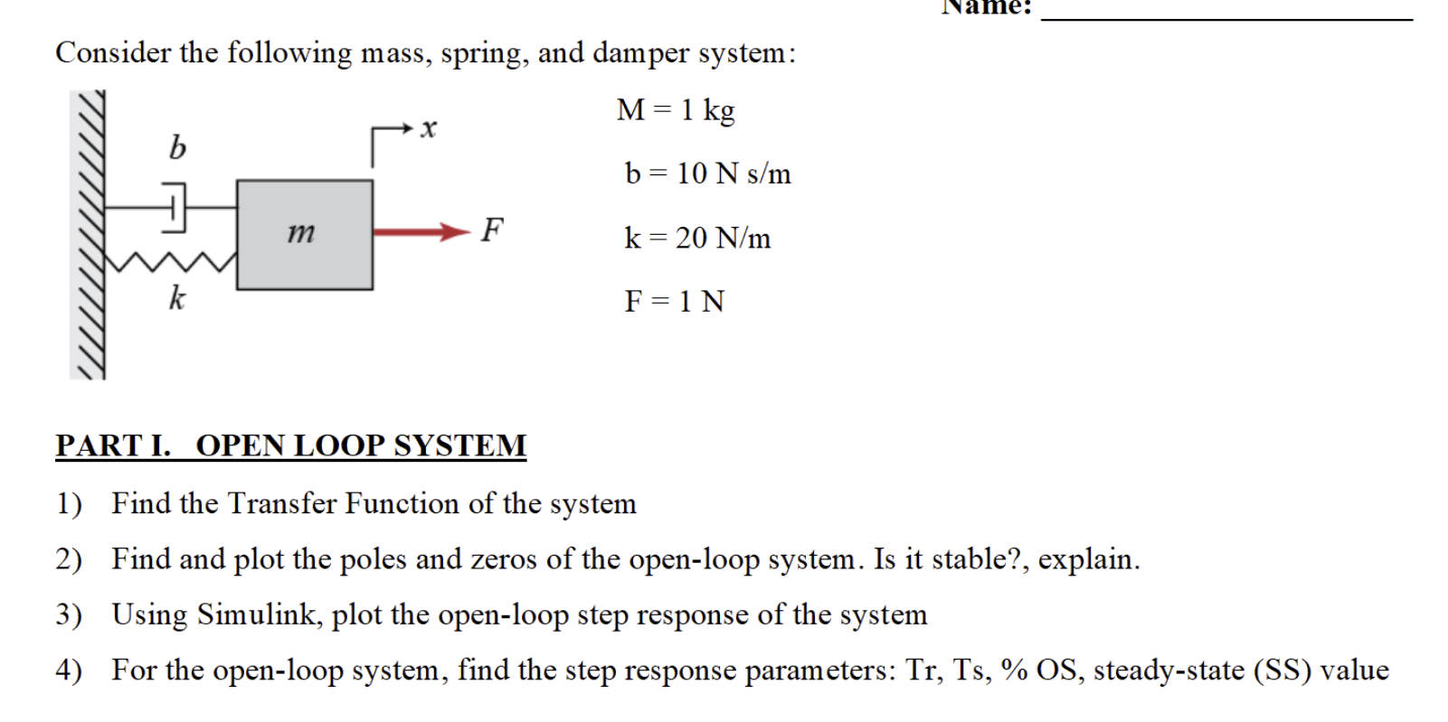Solved Consider the following mass, spring, and damper | Chegg.com