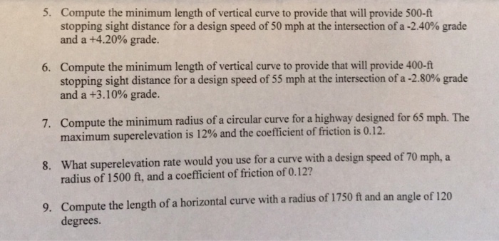 Solved Compute the minimum length of vertical curve to | Chegg.com