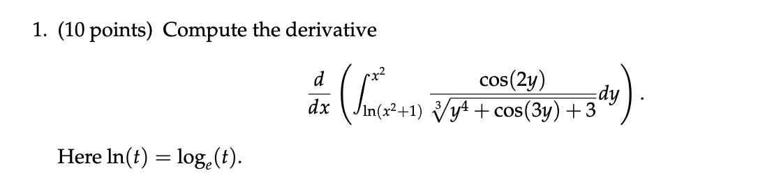 Solved 1. (10 points) Compute the derivative | Chegg.com