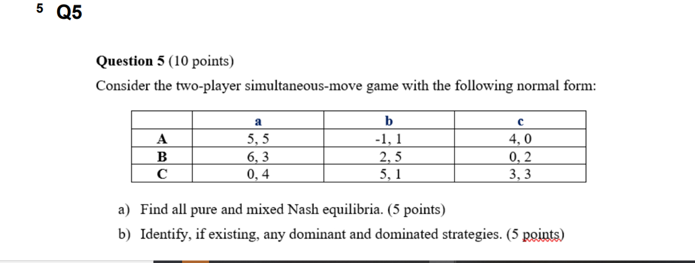 Solved Consider the two-player simultaneous-move game with | Chegg.com