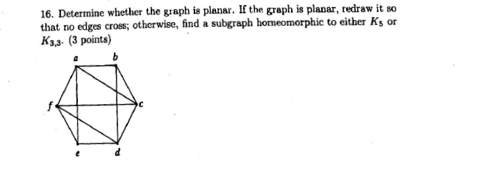 Solved 16. Determine whether the graph is planar. If the | Chegg.com